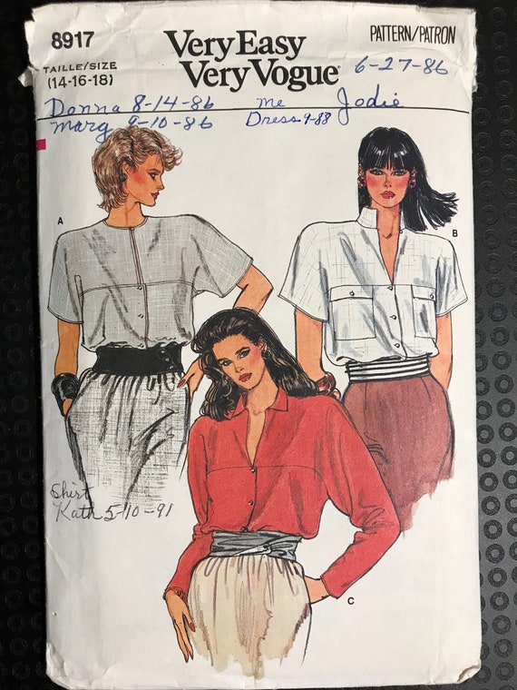 Vogue 8917 Pattern CUT MISSING Facing 1980s Loose Fitting - Etsy