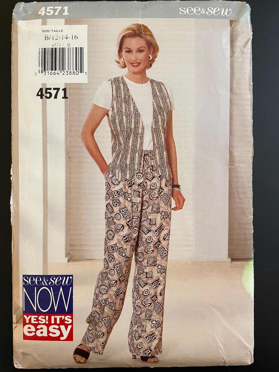 See & Sew 4571 Pattern UNCUT 1990s Vintage Very Easy V Neckline Weskit ...