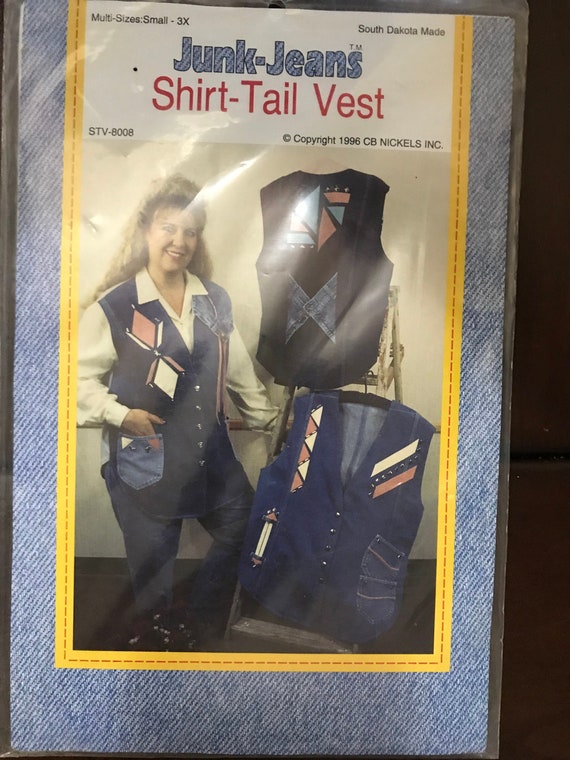 Junk Jeans STV 8008 Pattern UNCUT 1990s Shirt Tail Vest Button | Etsy