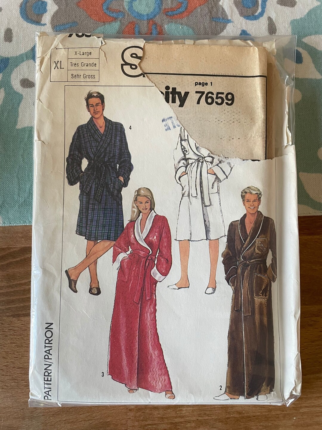 Simplicity 7659 Pattern UNCUT Vintage Unisex Mens Womans Wrap Front Robe in Knee or Maxi Length ...