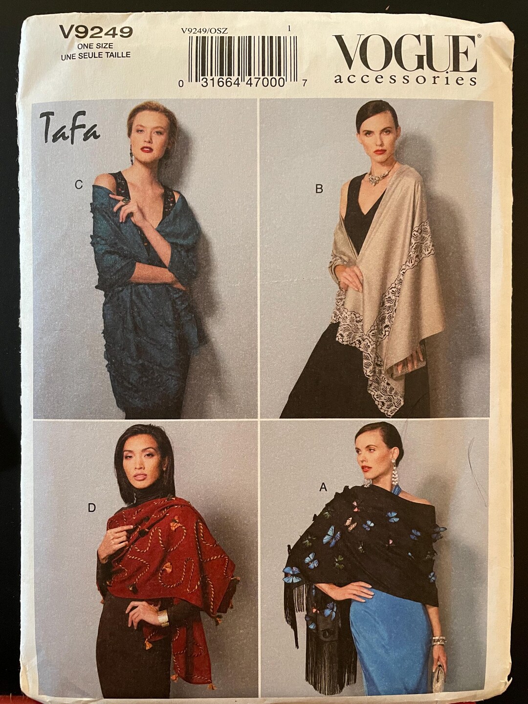 Vogue V9249 9249 Pattern UNCUT Tafa Accessories Shawl Evening Wrap ...