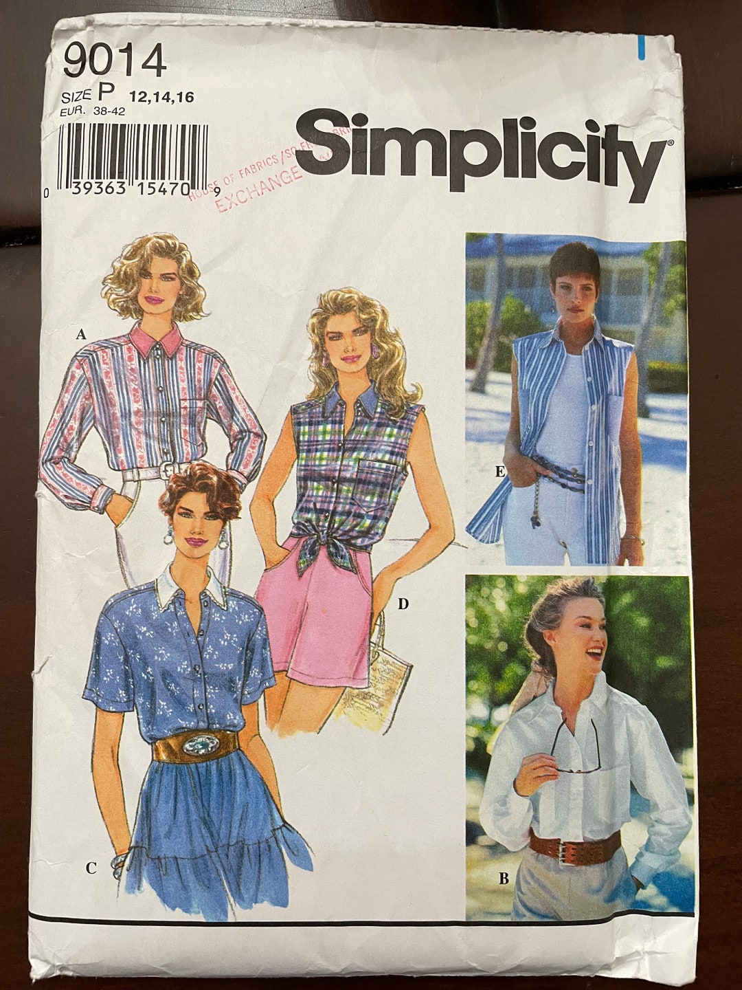 Simplicity 9014 Pattern UNCUT 1990s Vintage Button Front Shirt Contrast ...