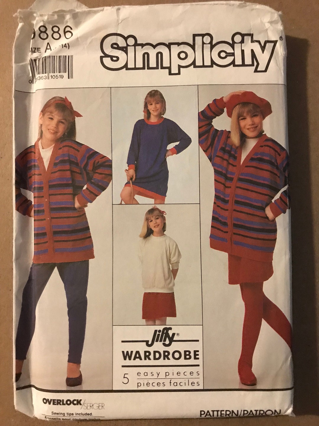 Simplicity 9886 Pattern UNCUT 1990s Vintage Girl's Cardigan Pullover ...