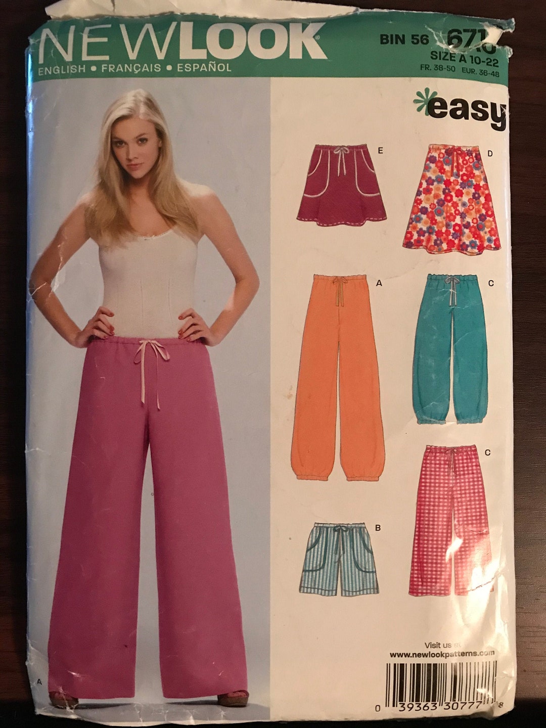 New Look 6710 Pattern UNCUT Easy Drawstring Waist Bottoms Flared Skirt ...