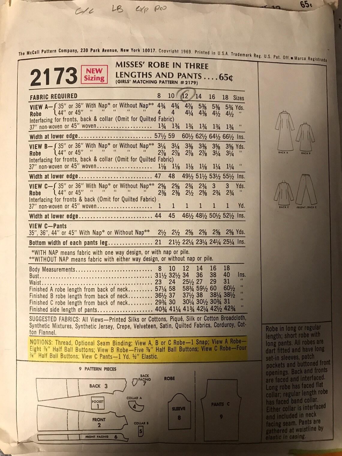 Simplicity 2173 Pattern CUT Complete 1960s Button Front Robe - Etsy