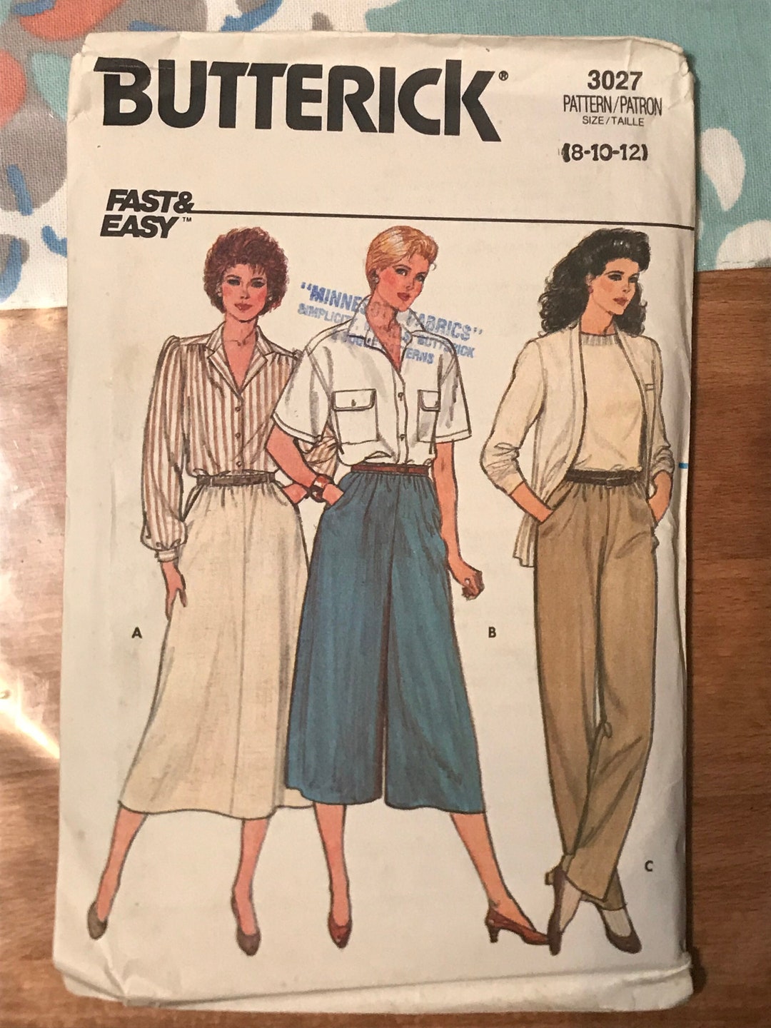 Butterick 3027 Pattern UNCUT 1980s Vintage Fast Easy Bottoms Flared ...