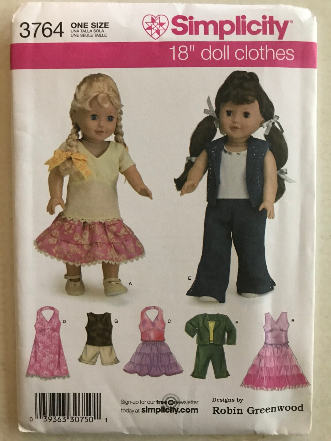 Simplicity 3764 Pattern UNCUT 18" Tall Doll's Fashion Outfit by Robin ...