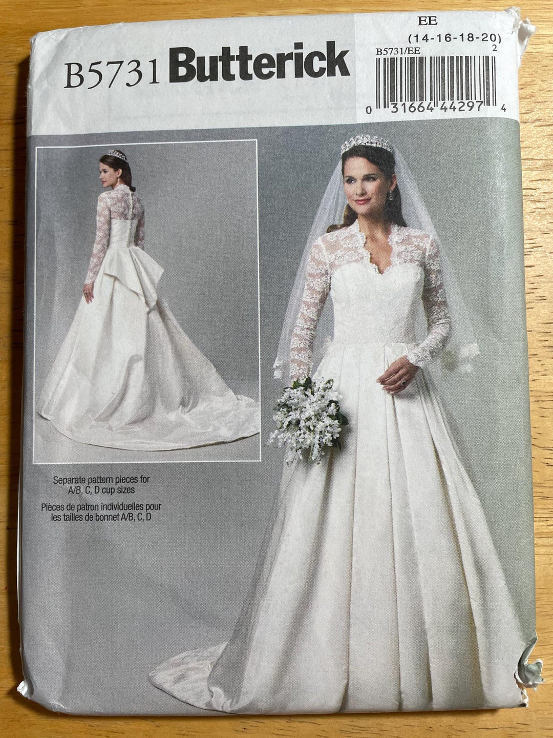 Butterick 5731 Pattern UNCUT Lace Overlay Swan Neck Wedding Dress Gown ...