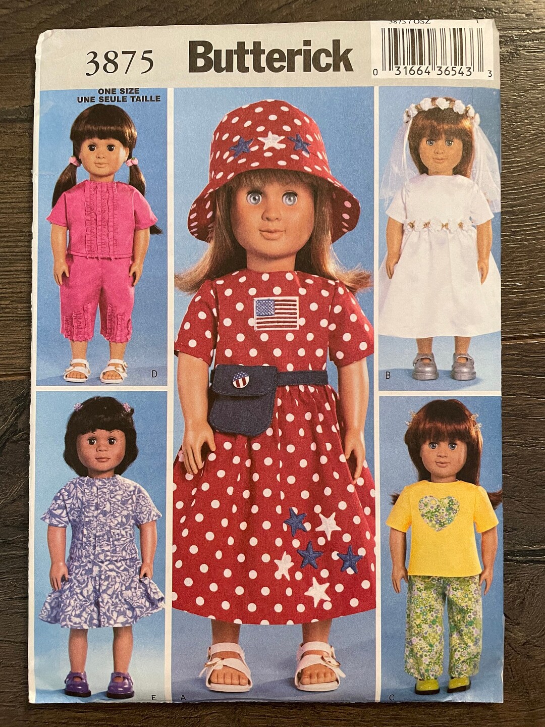 Butterick 3875 Pattern UNCUT Vintage 2000s 18" Tall Doll Wardrobe Outfit Collection Dress Top ...