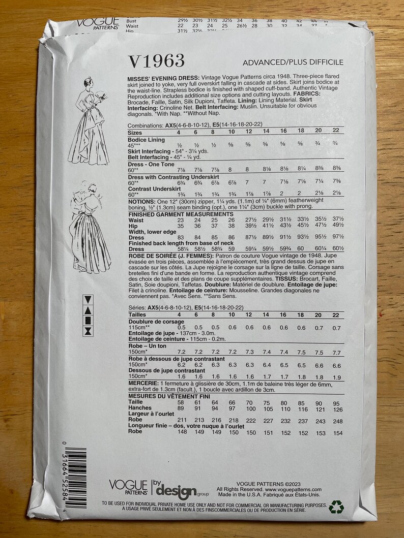 Vogue 1963 Retro Pattern UNCUT 1940s 3 Piece Evening Gown Strapless ...