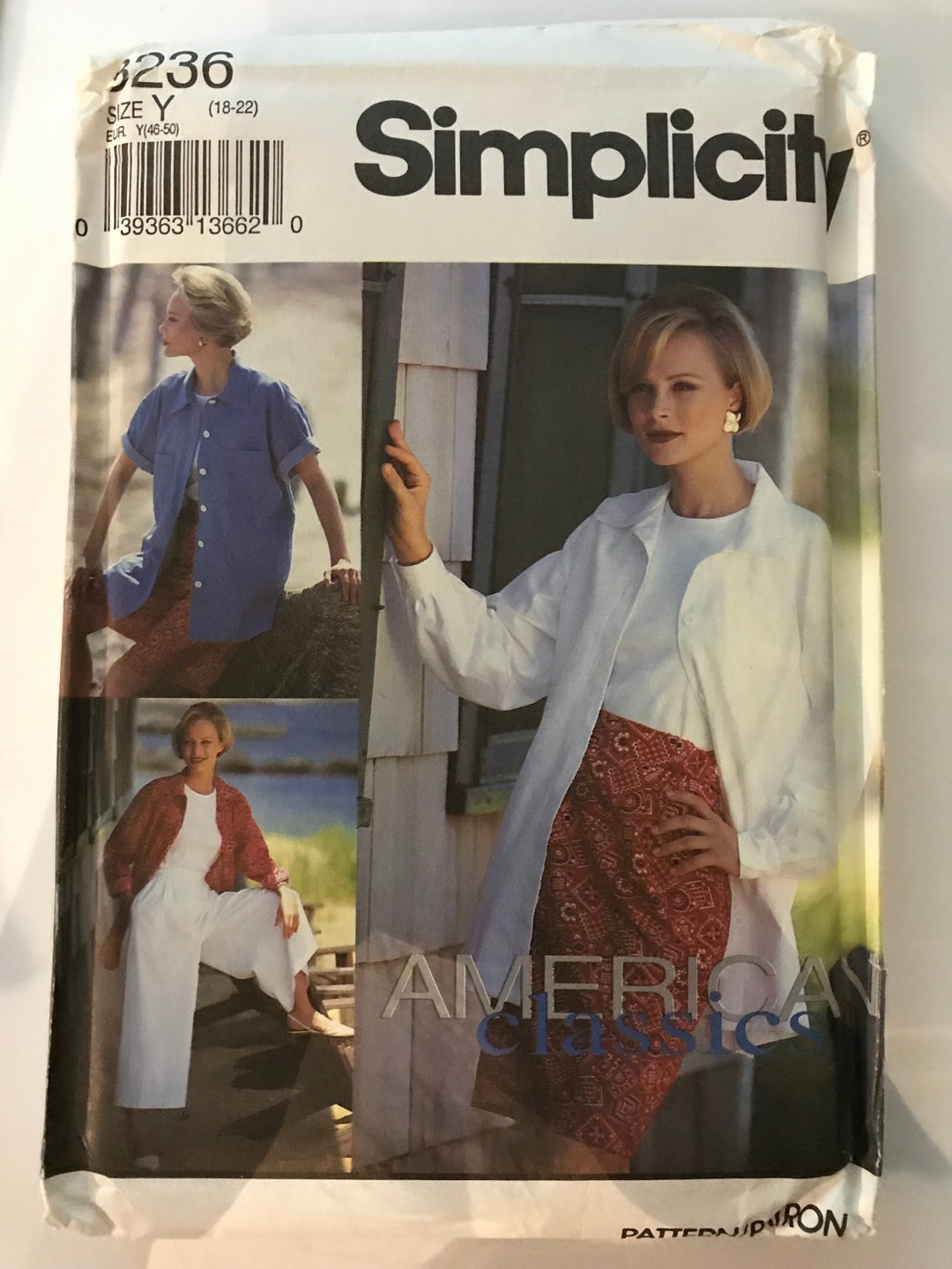 Simplicity 8236 Pattern UNCUT 1990s Vintage American Classics Button ...