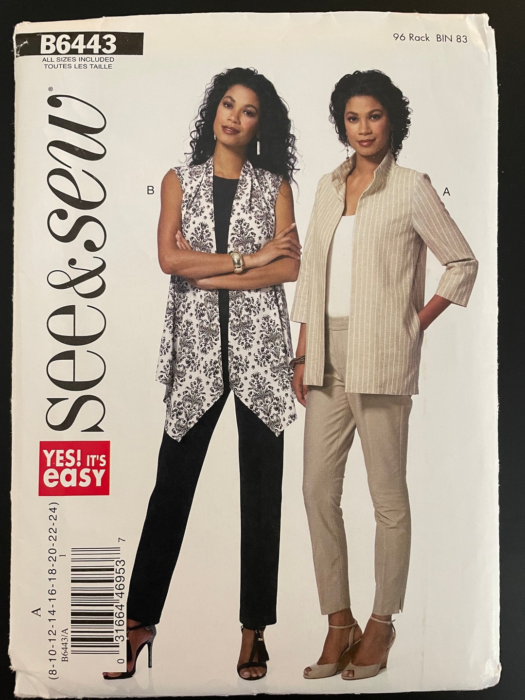 See & Sew B6443 6443 Pattern UNCUT Easy Open Front Jacket Standing ...