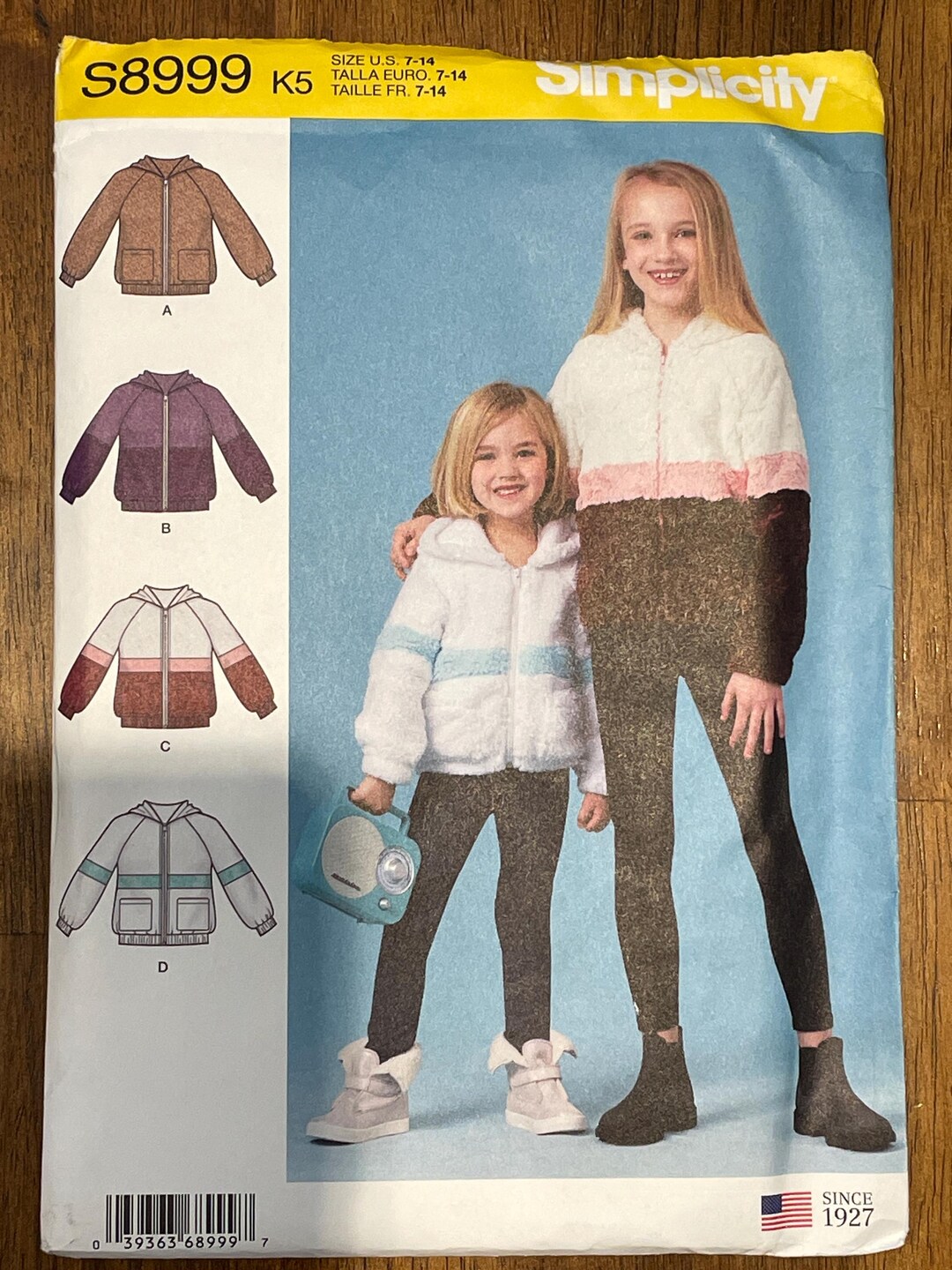 Simplicity S8999 8999 Pattern UNCUT Girl's Zipper Jacket Hood Pockets ...