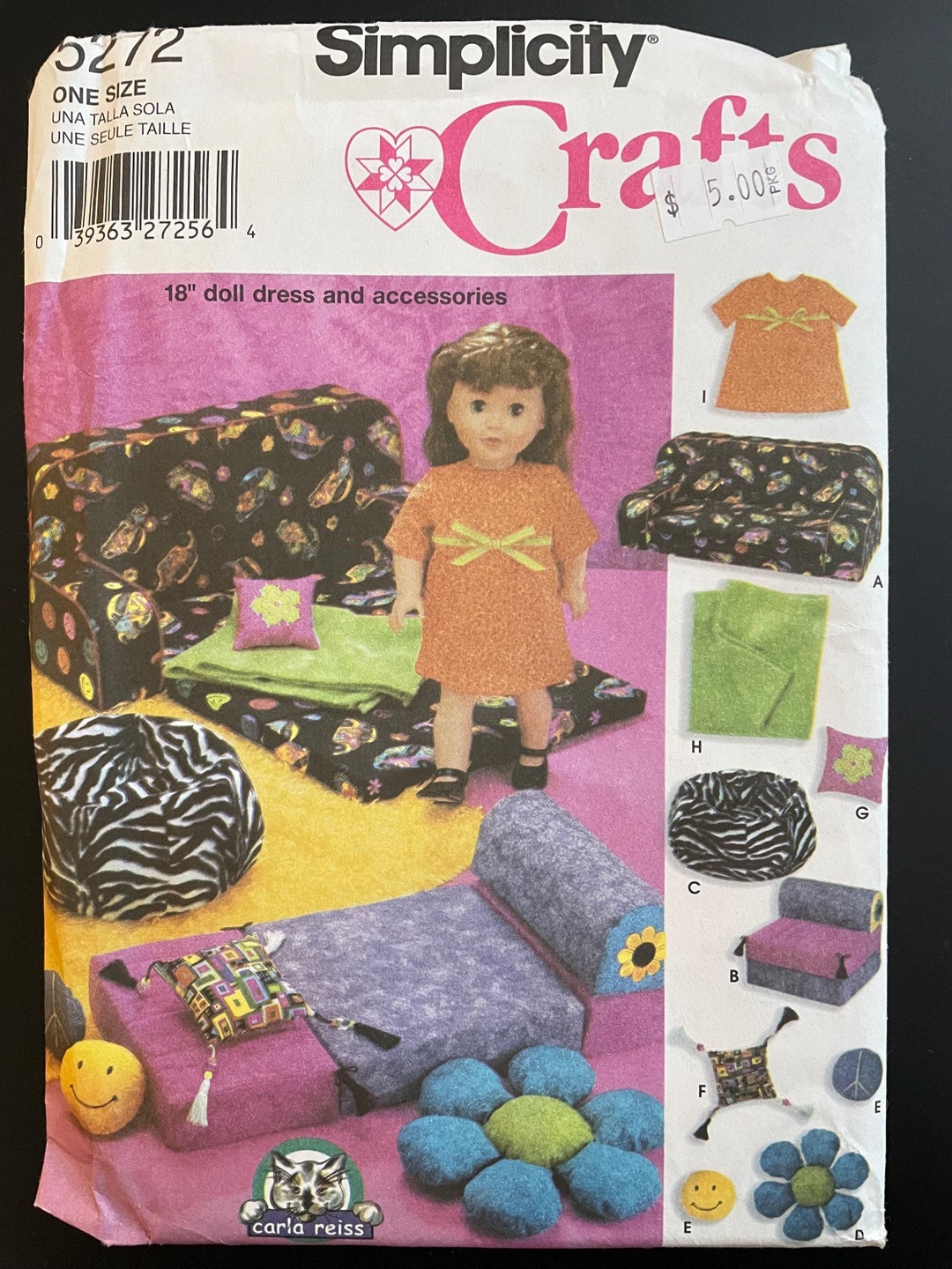 Simplicity 52722 Pattern UNCUT Vintage 2000s Crafts 18" Tall Doll Dress ...