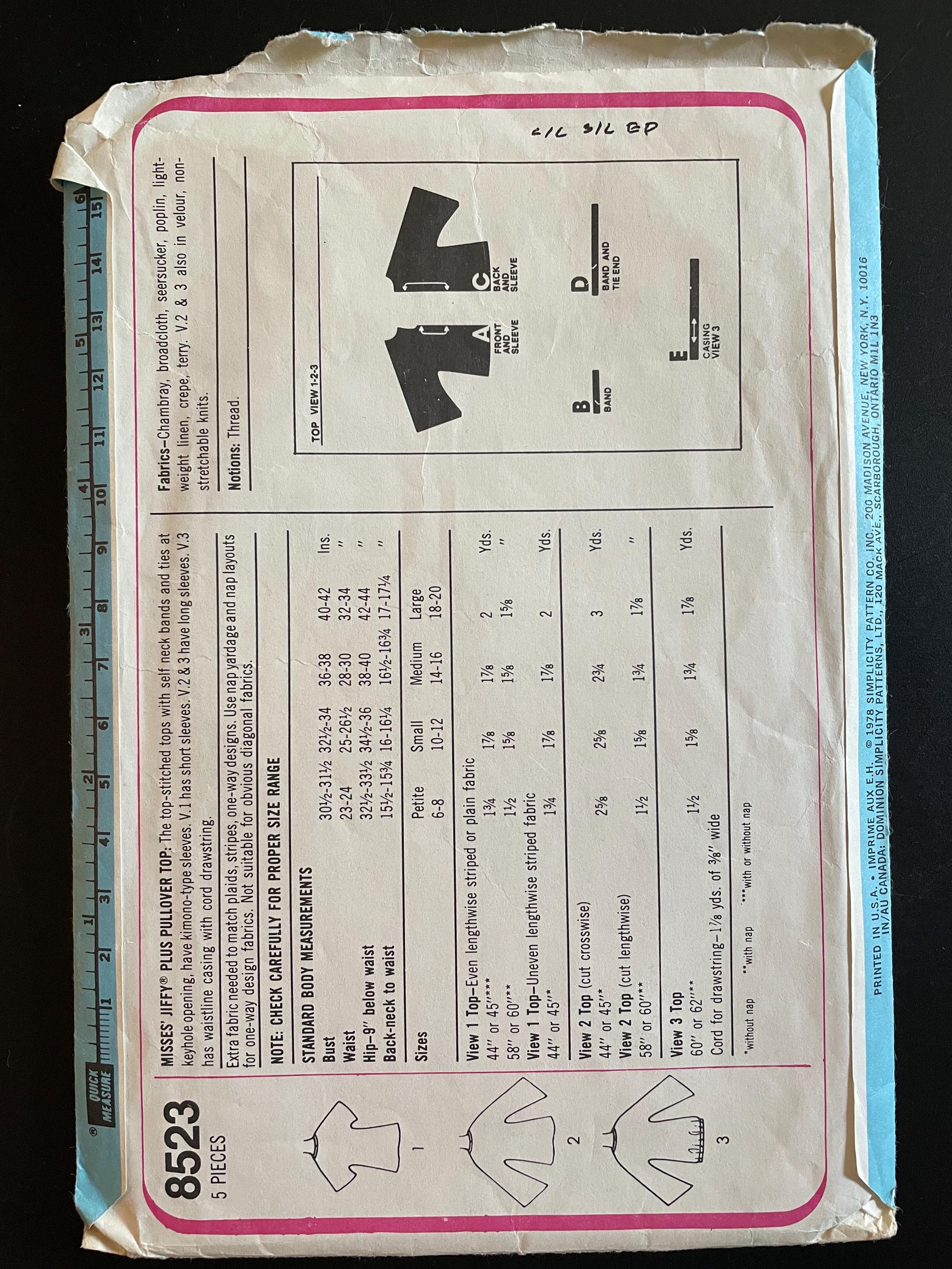 Simplicity 8523 Pattern CUT Complete Vintage 1970s Jiffy Plus Keyhole ...