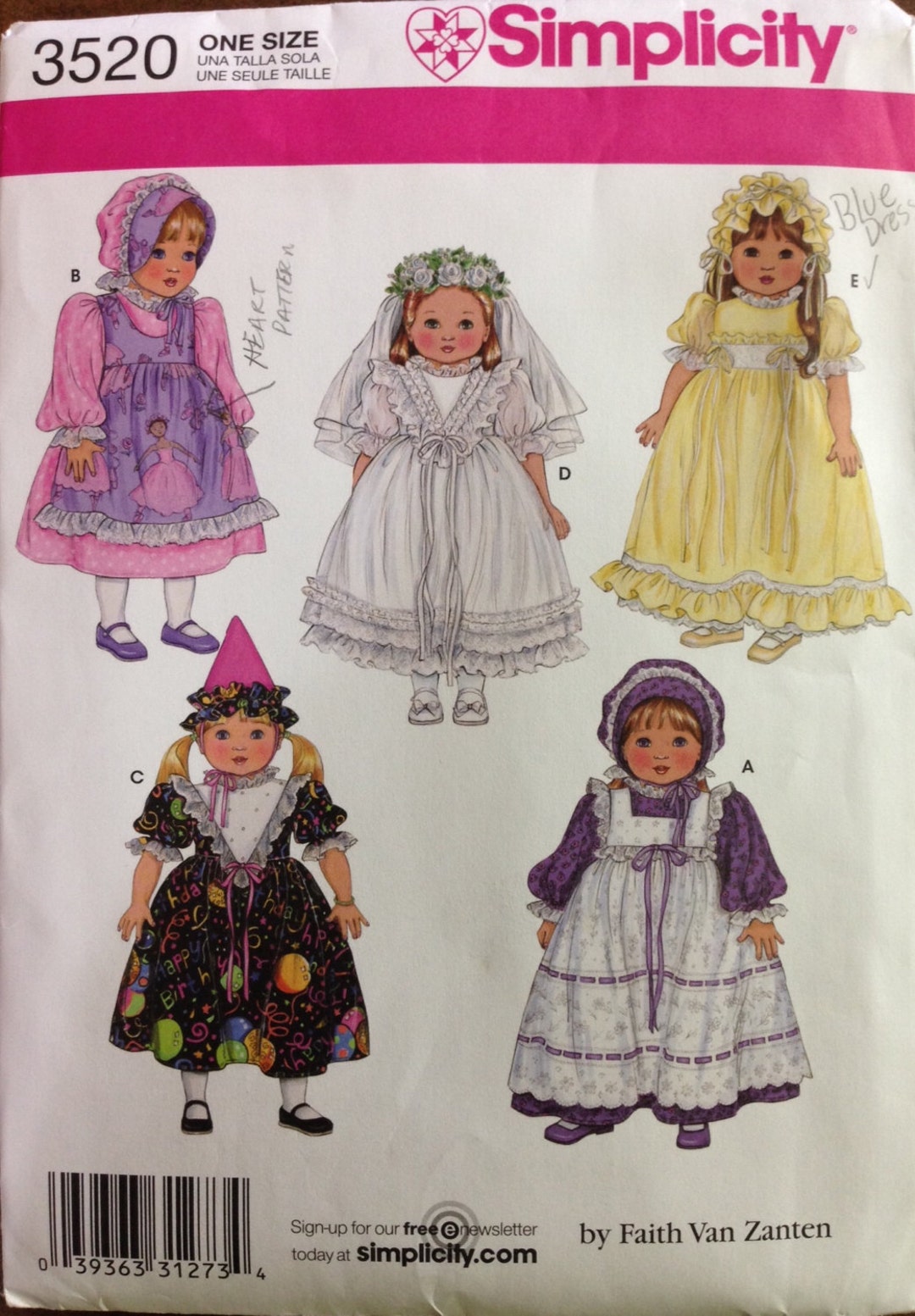 Simplicity 3520 Pattern UNCUT Vintage 2000s 18 Inch Doll Dress ...