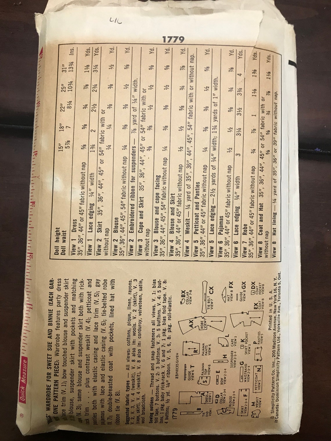 Simplicity 1779 Pattern CUT Complete 1950s Doll Clothing | Etsy