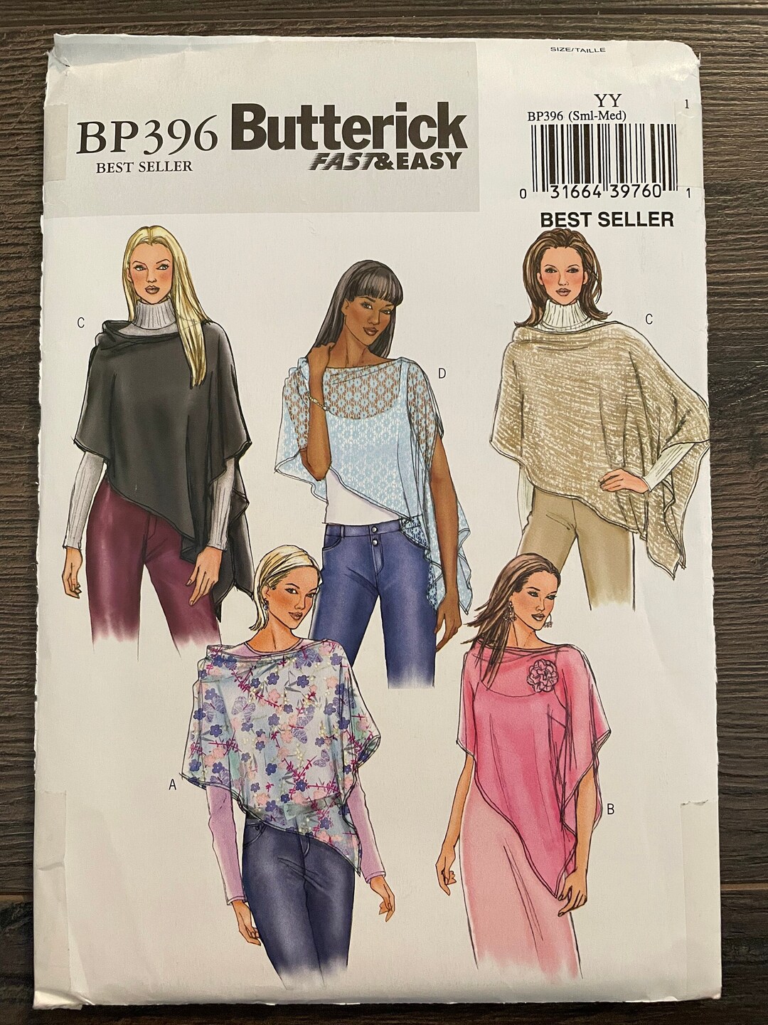 Butterick BP396 396 4356 Pattern UNCUT 2000s Fast Very Easy Poncho ...