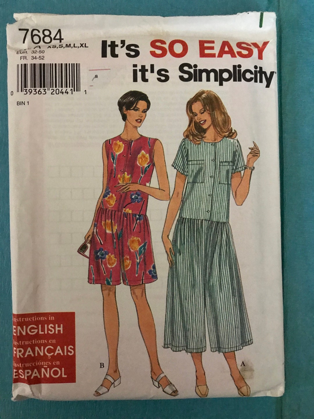 Simplicity 7684 Pattern UNCUT 1990s Vintage Easy Dropped Waist Romper ...