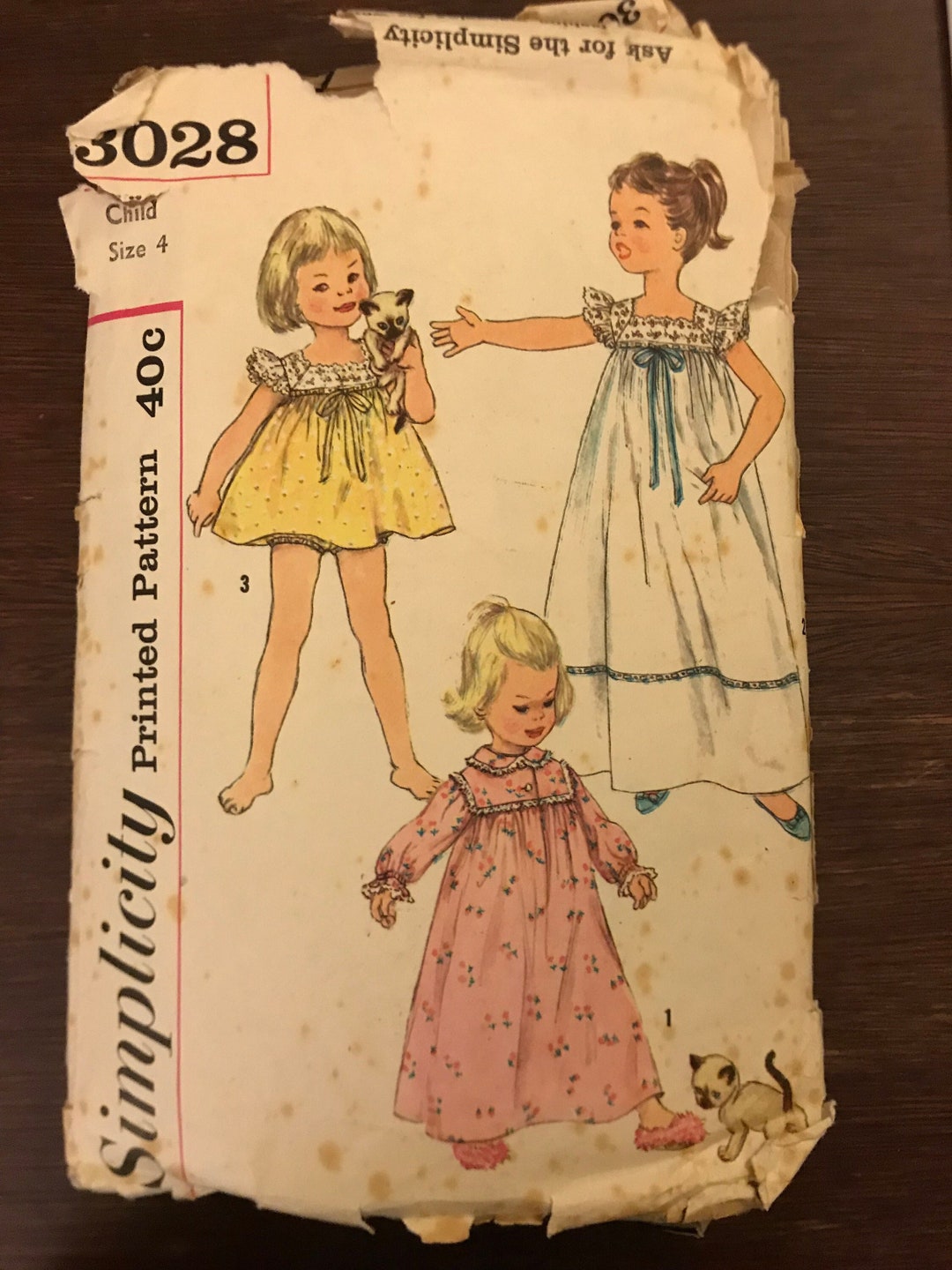 Simplicity 3028 Pattern CUT Complete 1950s Vintage Little Girl's Pajama ...