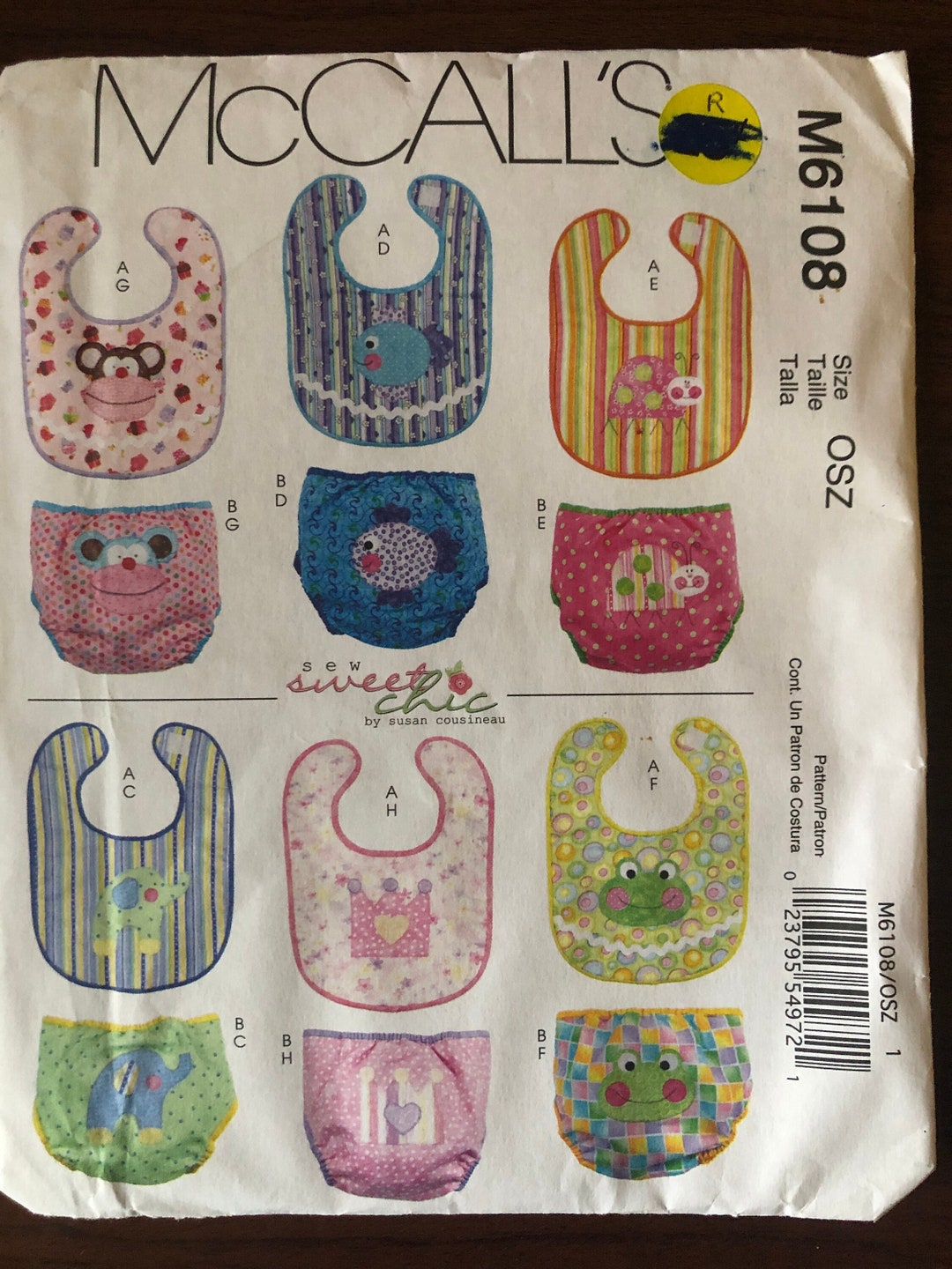 Mccalls M6108 6108 Pattern UNCUT Sew Sweet Chic Susan Cousineau Baby Bib's and Matching Diaper ...