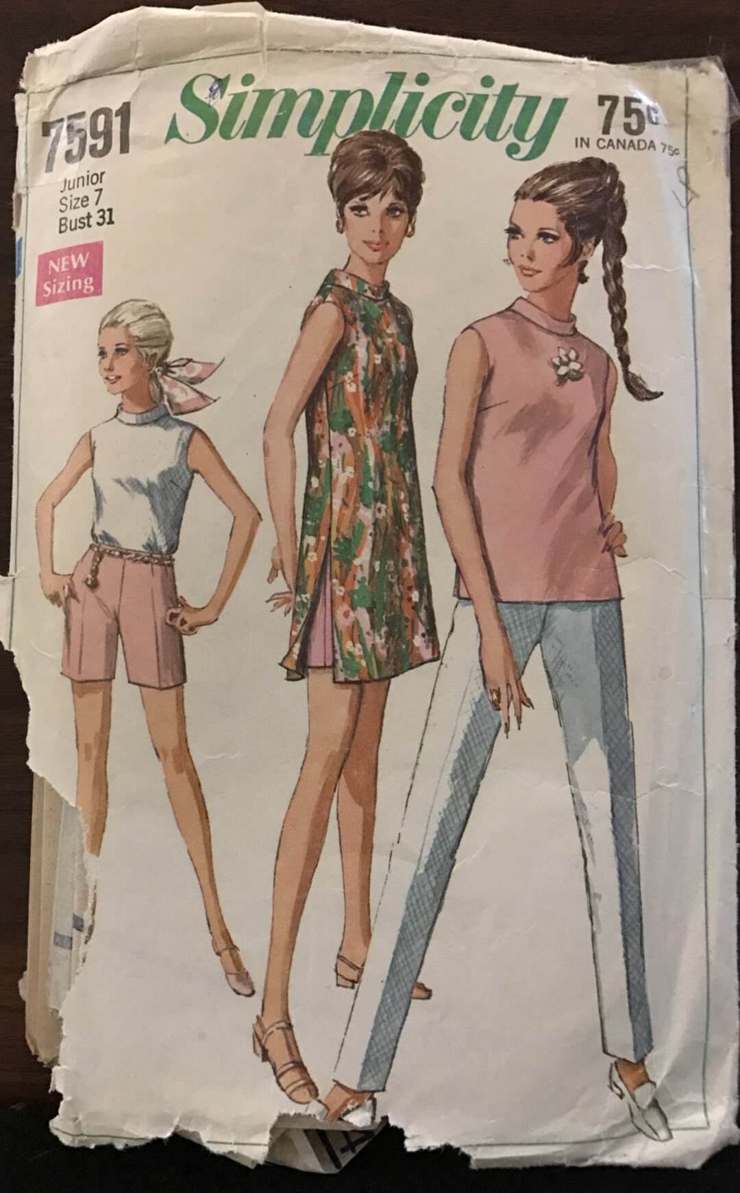 Simplicity 7591 Pattern CUT Complete Vintage 1960s Sleeveless Top Tunic ...