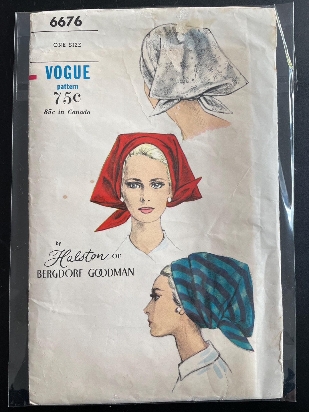 Vogue 6676 Pattern CUT Complete 1960s Vintage Scarf Hat Tie in Back by ...