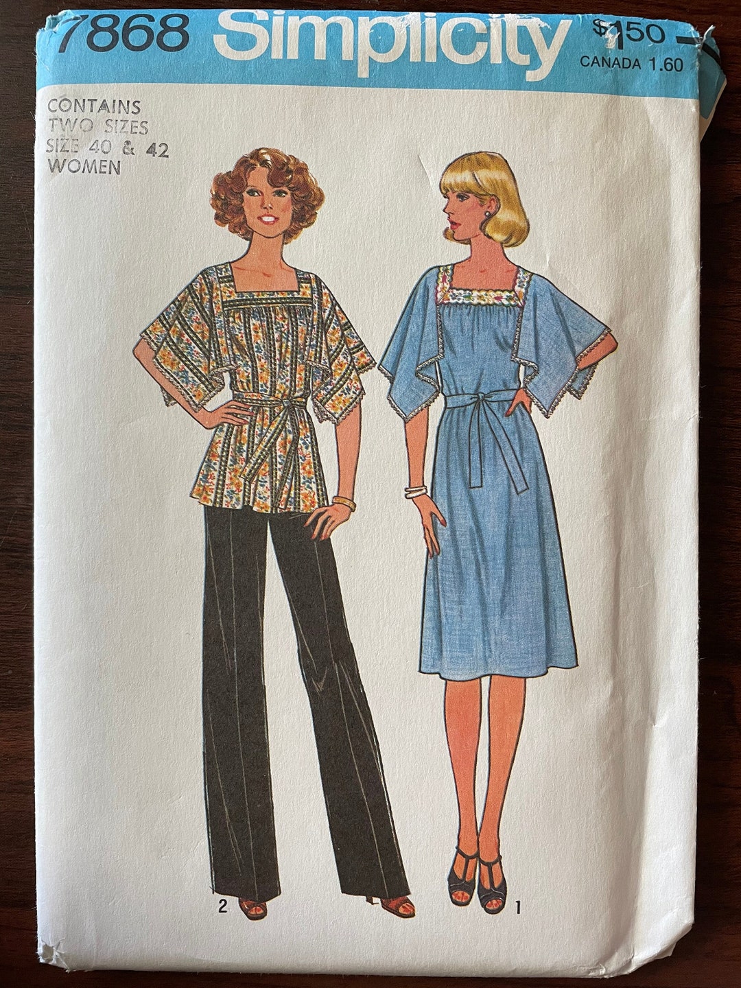 Simplicity 7868 Pattern UNCUT 1970s Plus Size Belted Square Neck Tunic Top Dress & Flared Leg ...