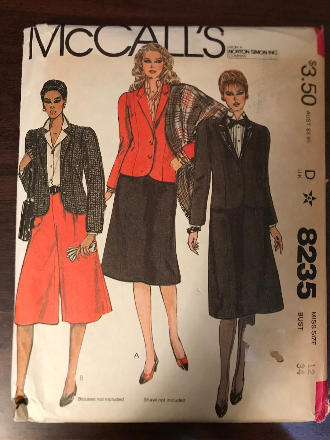 Mccalls 8235 Pattern UNCUT 1980s Vintage Suit Set Notched Collar Jacket ...
