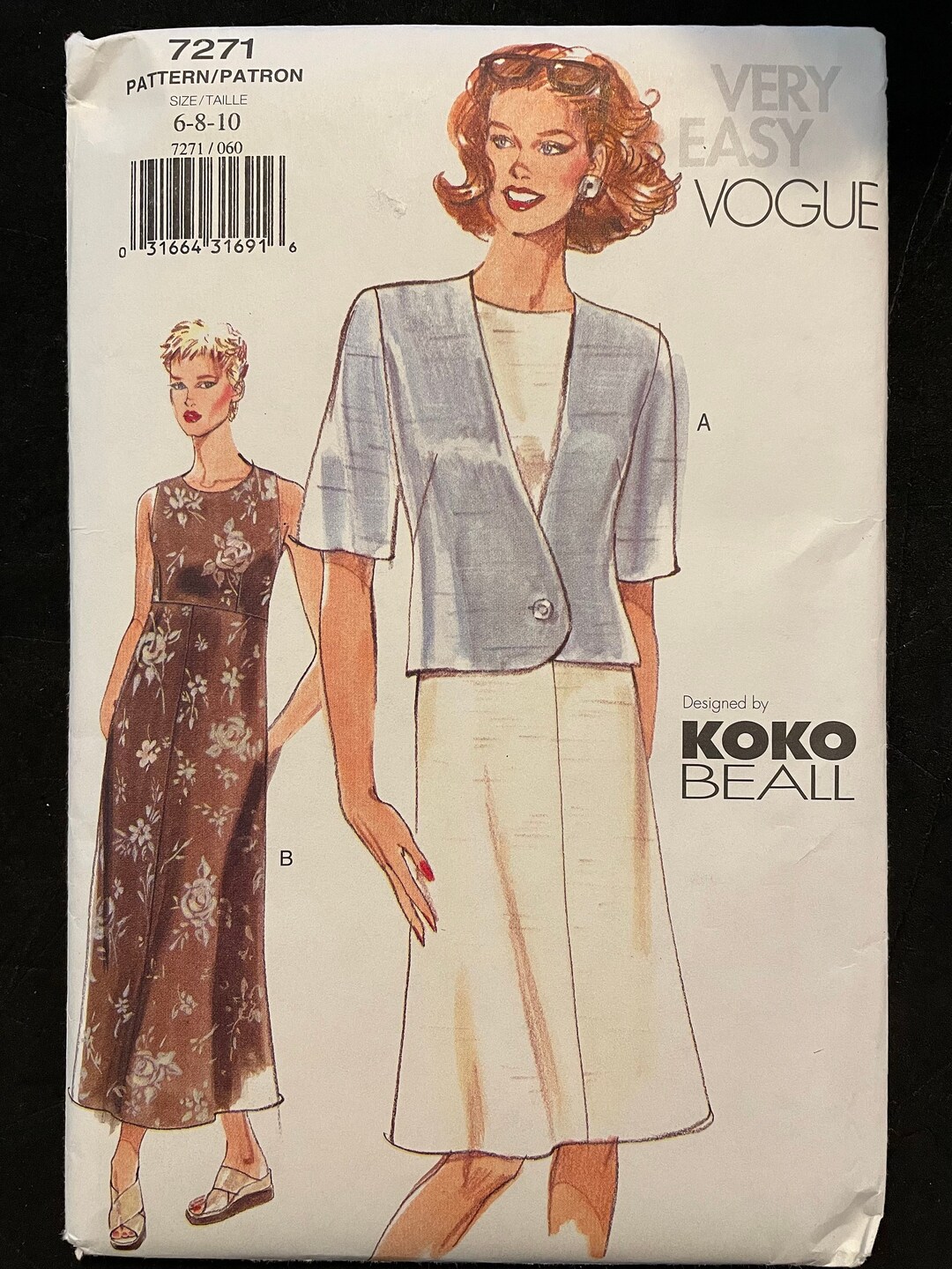 Vogue 7271 Pattern Koko Beall Raised Waist Dress Flared Knee Tea Length Single Button Short ...