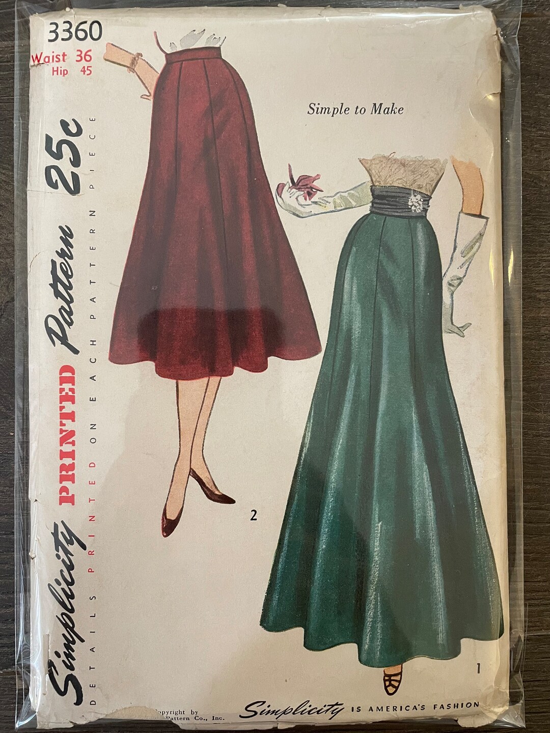 Simplicity 3360 Pattern UNCUT 1950s Vintage Simple to Make Waistband ...