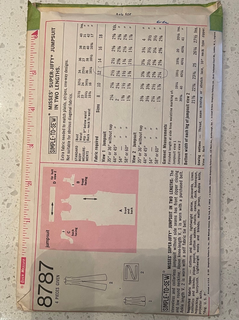 Simplicity 8787 Pattern 1970s Vintage Super Jiffy Easy Sleeveless ...