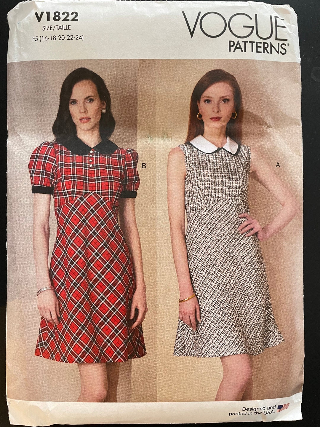 Vogue V1822 1822 Pattern UNCUT Easy Retro 70s A-line Raised Empire ...