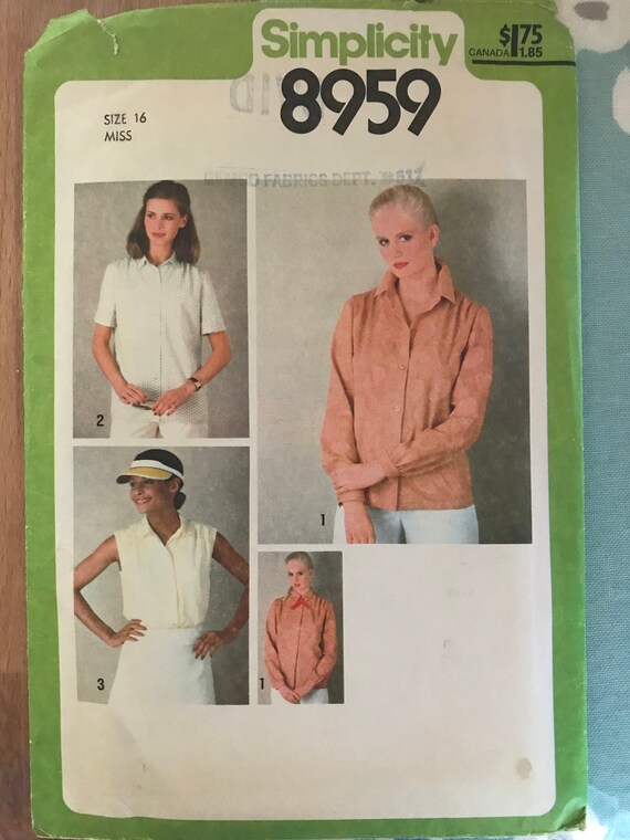 Simplicity 8959 Pattern UNCUT 1970s Button Front Shirt With - Etsy