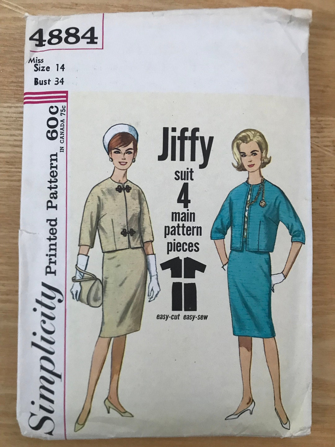Simplicity 4884 Pattern CUT Complete 1960s Vintage Jiffy Two Piece Suit ...