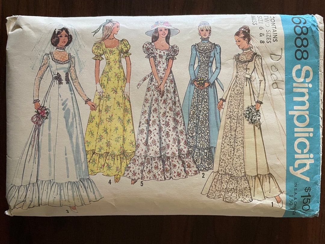 Simplicity 6888 Pattern 1970s Vintage Bridal Bridesmaid Dress Lowered ...