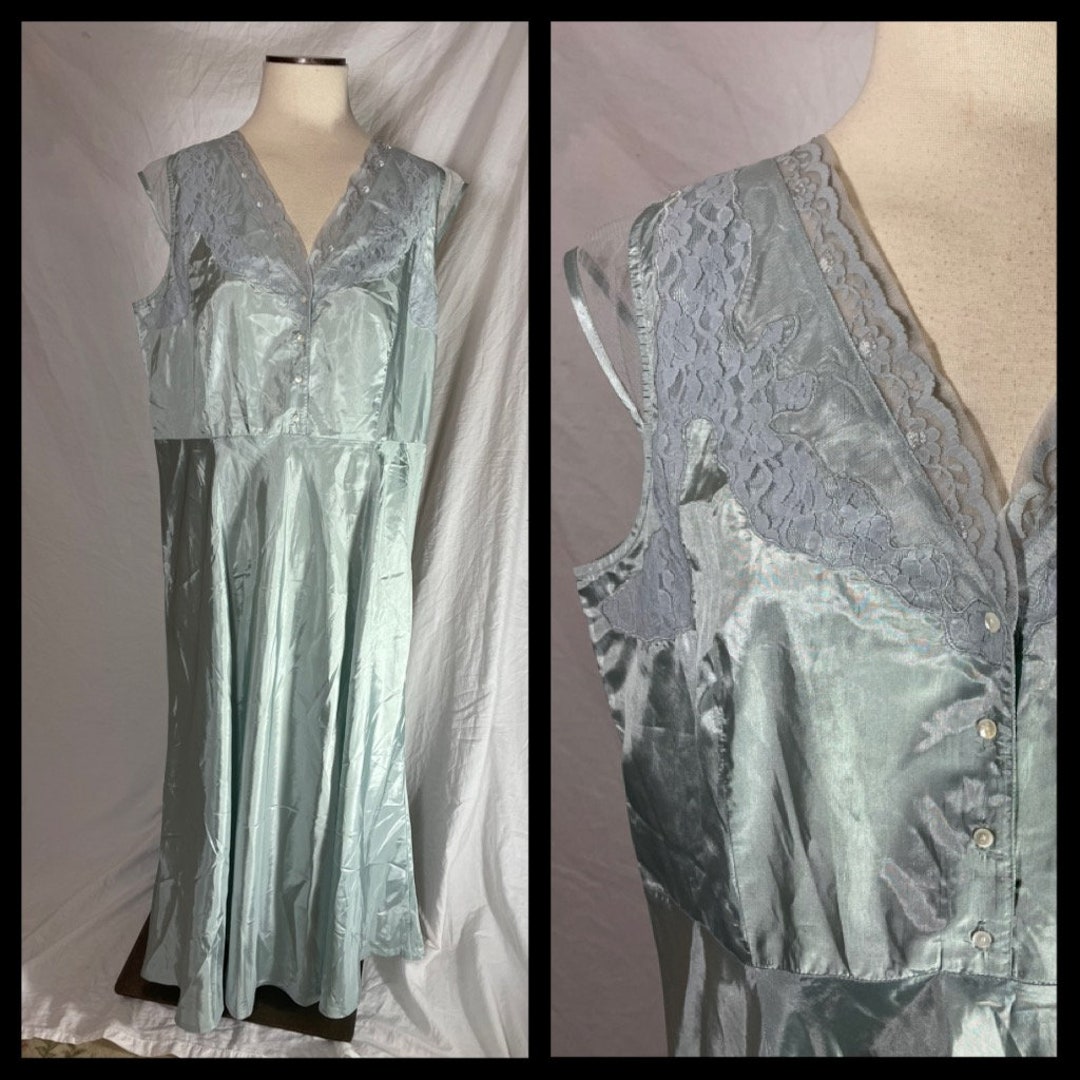 Vintage Lingerie April Cornell Seafoam Blue Gray Rustling Polyester ...