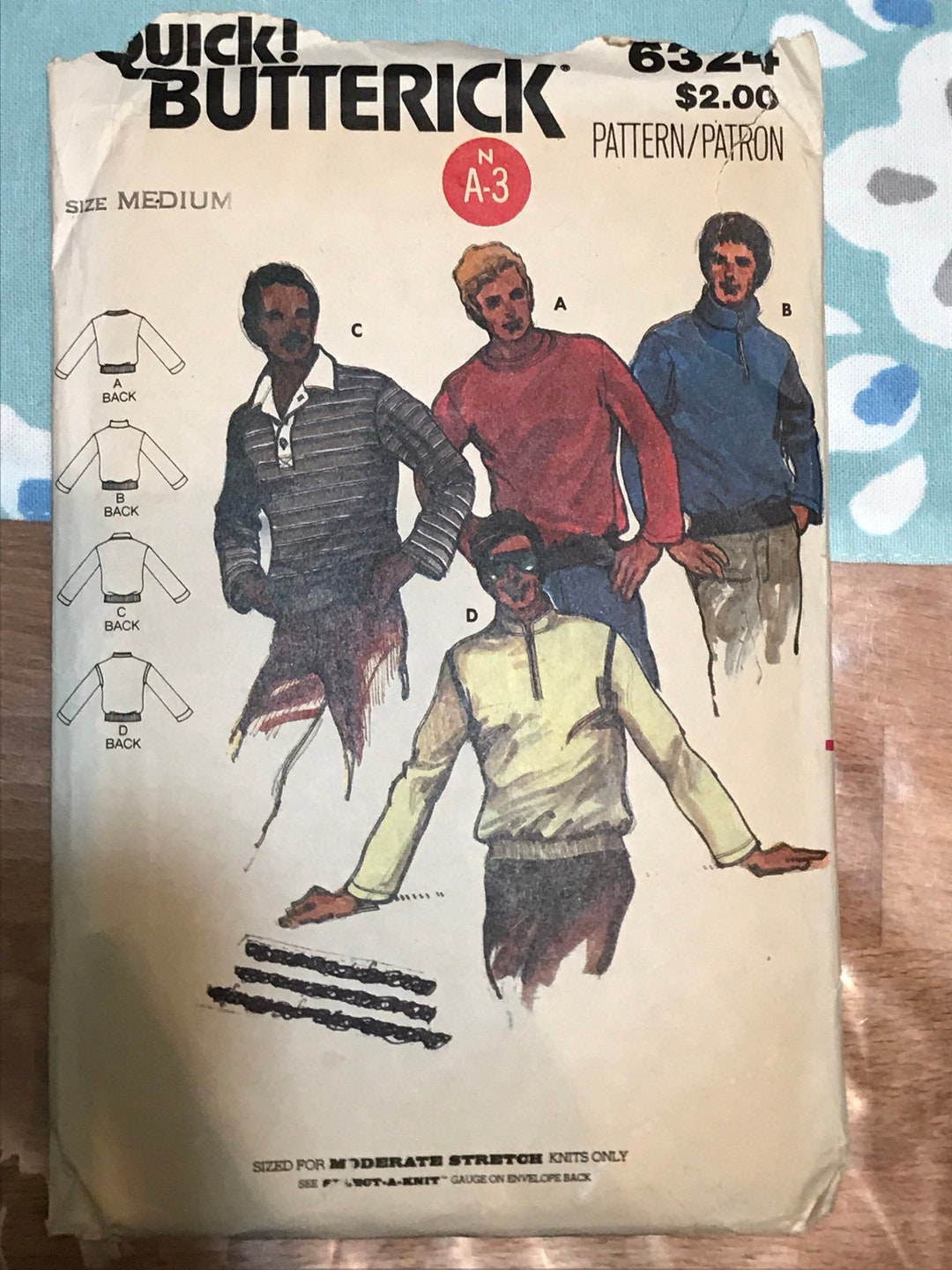 Butterick 6324 Pattern UNCUT 1970s Vinage Mens Stretch Knit Pullover ...