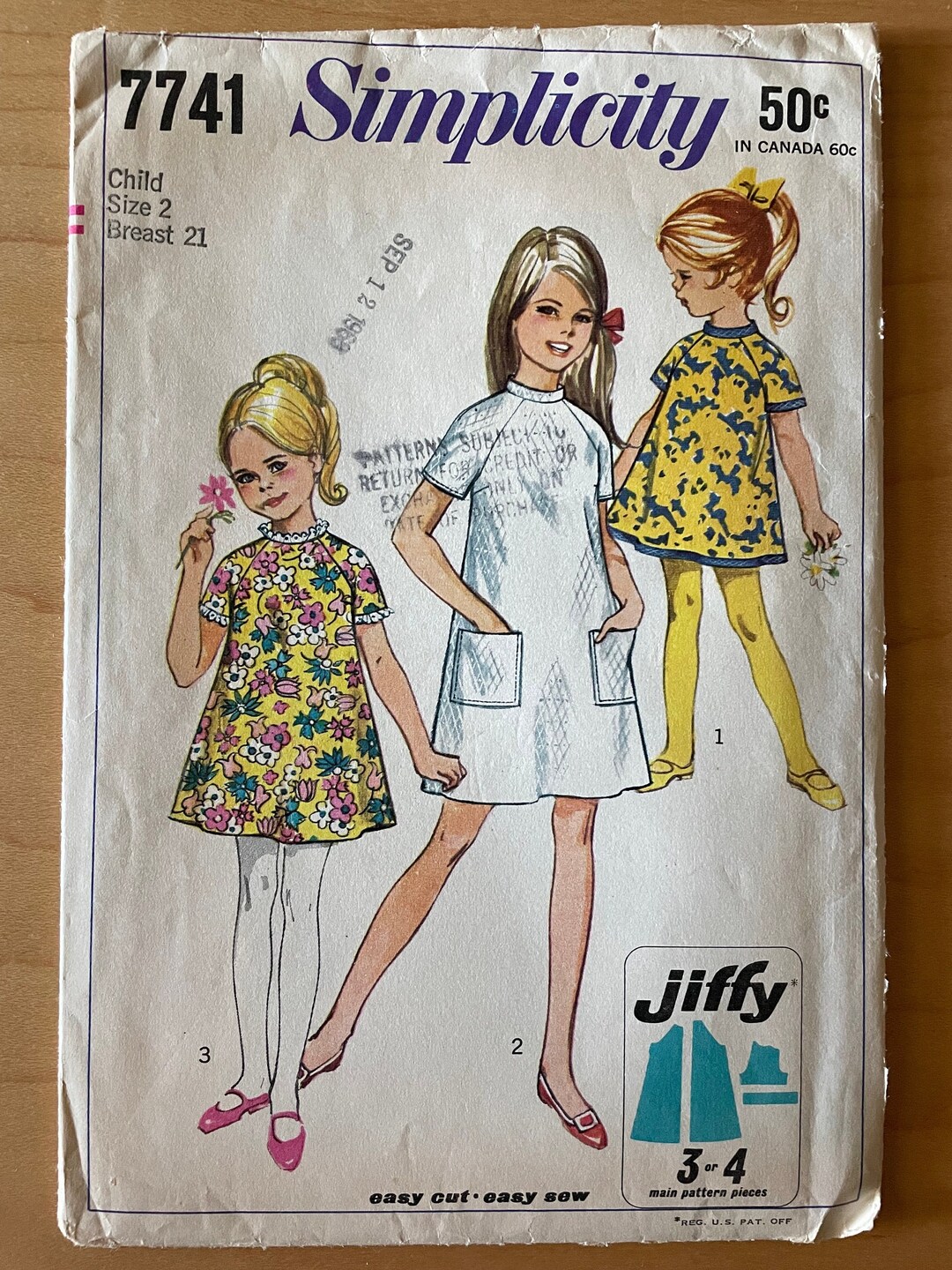 Simplicity 7741 Pattern CUT Complete 1960s Vintage Jiffy Easy Girl's ...