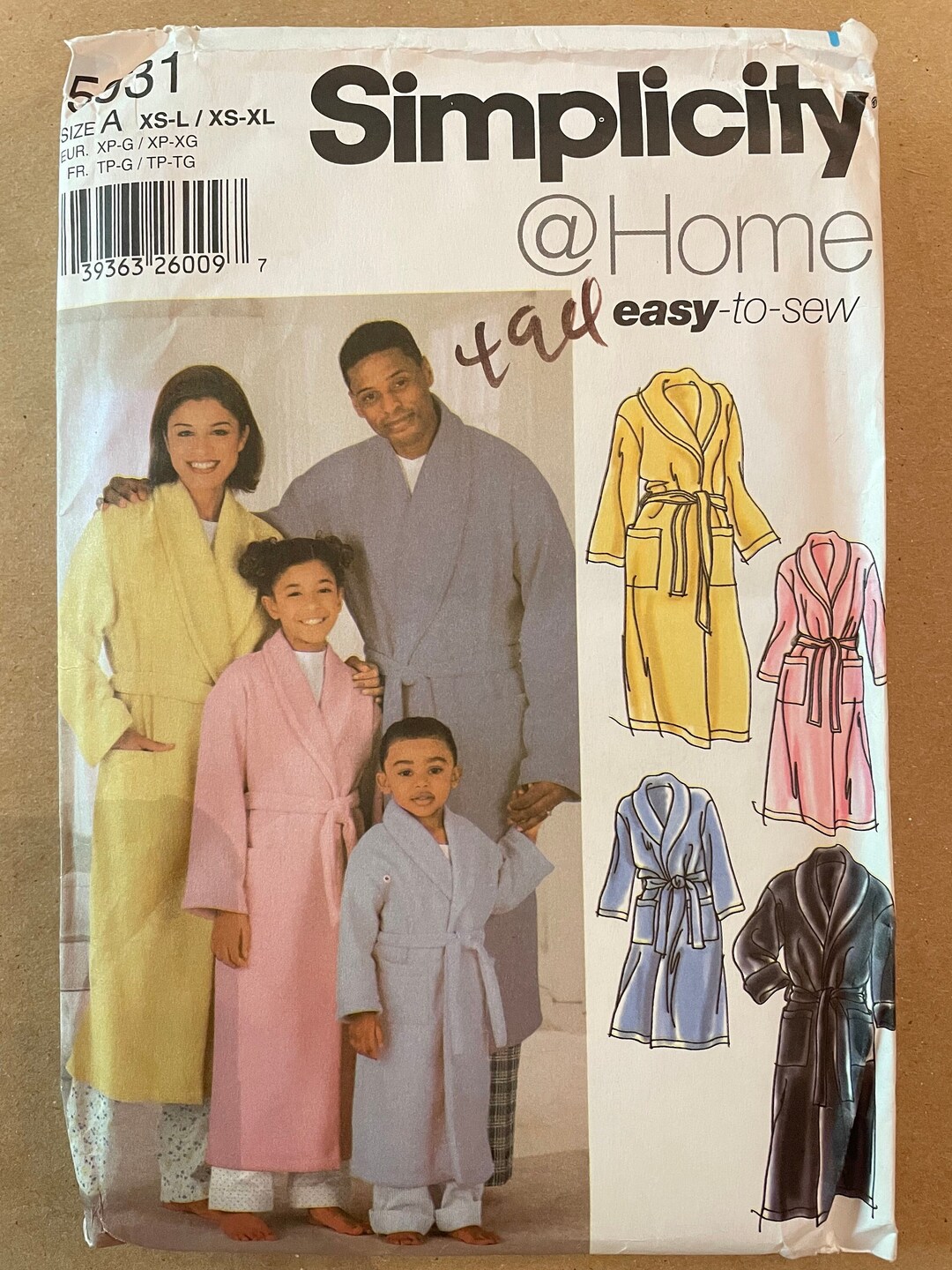 Simplicity 5931 Pattern UNCUT Easy to Sew Adult and Child Bathrobe With ...