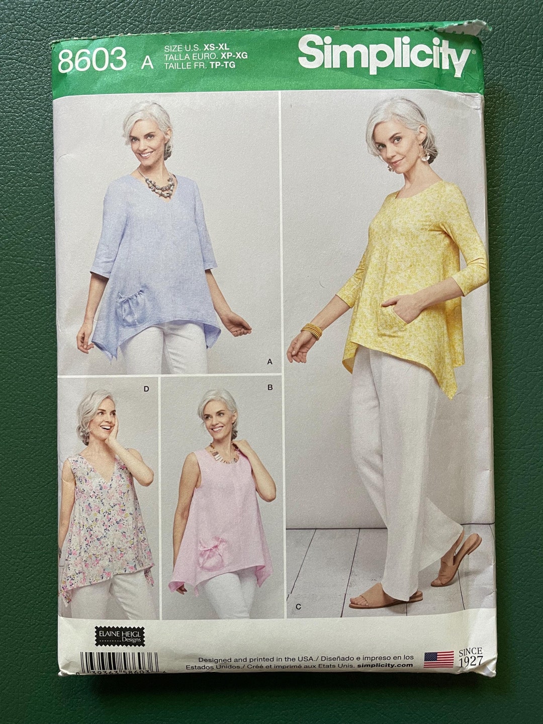 Simplicity 8603 Pattern Elaine Heigl Round or V Neck Pullover Top Loose ...