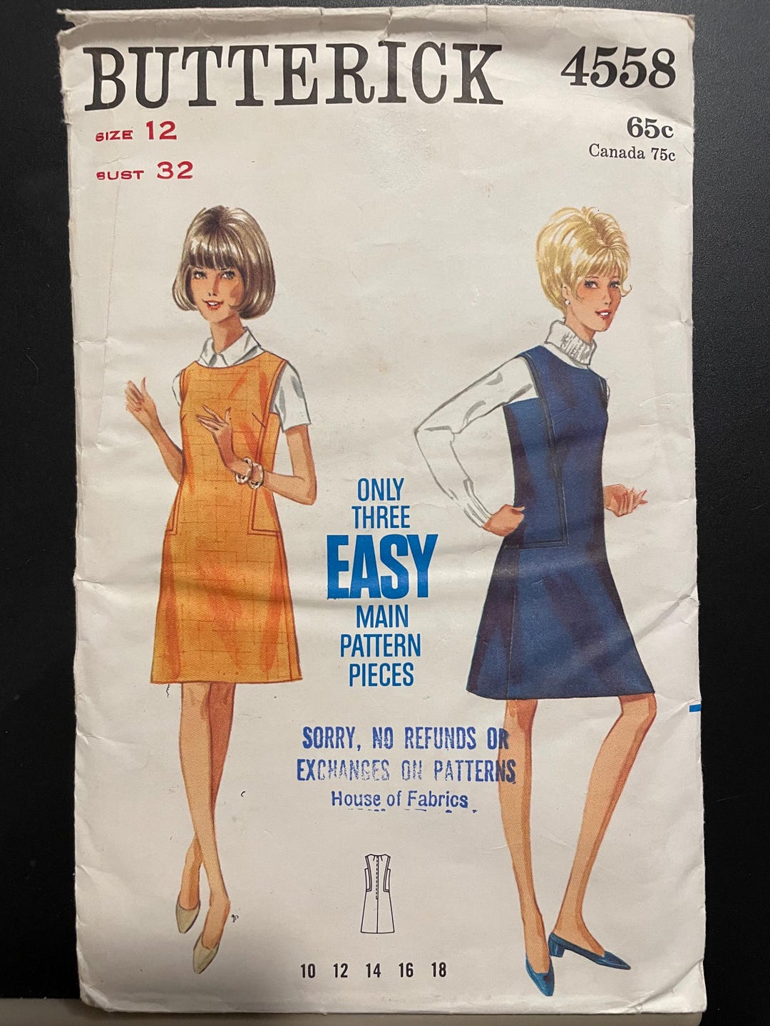 Butterick 4558 Pattern CUT Complete Vintage 1960s Sleeveless Jumper ...