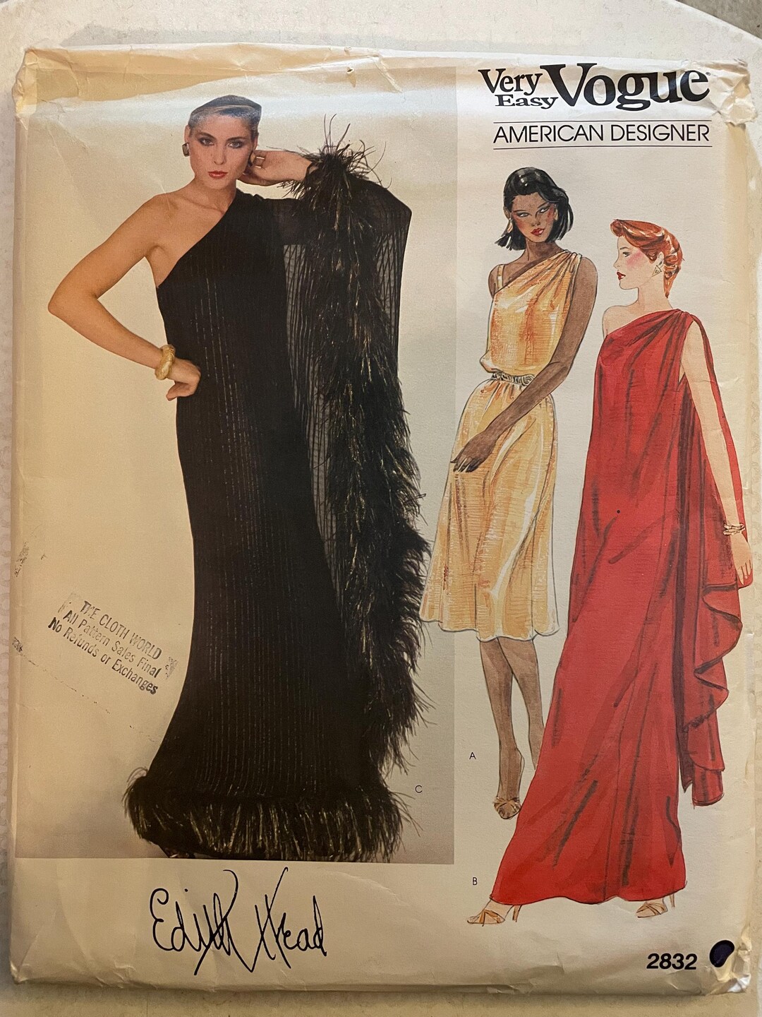 Vogue 2832 Pattern UNCUT 1980s Vintage Edith Head Asymmetrical Knee or ...