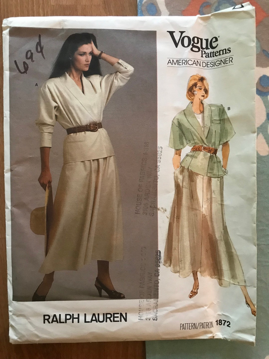 Vogue 1872 Pattern UNCUT 1980s Ralph Lauren American Designer Wrap ...