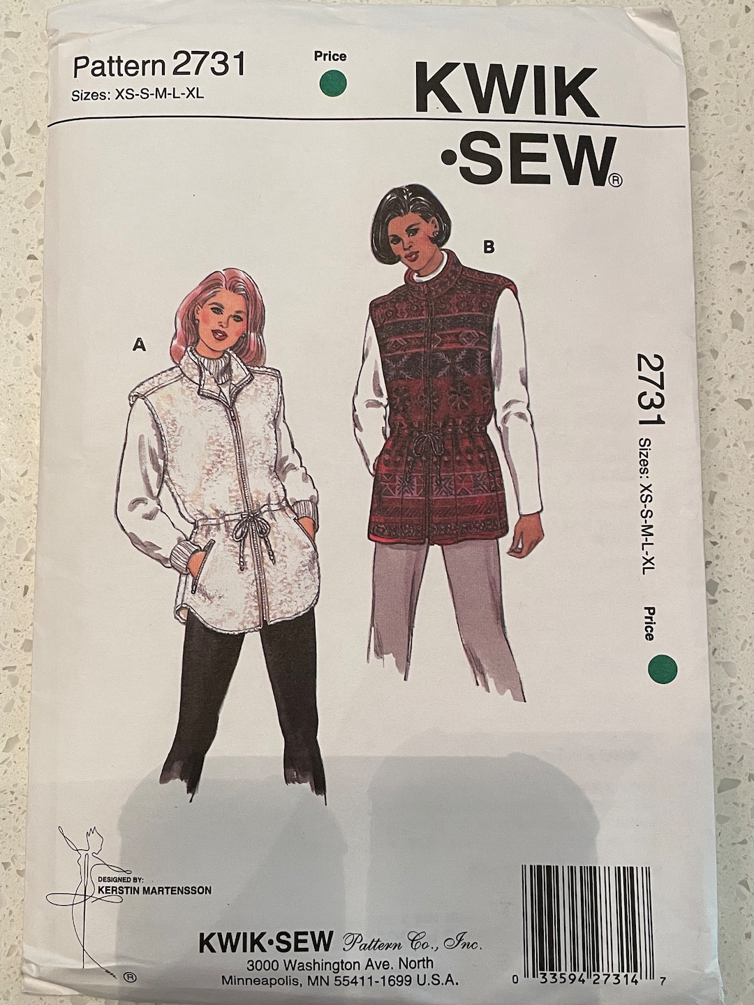 Kwik Sew 2731 Pattern UNCUT 1990s Vintage Zipper Front Vest in Below ...