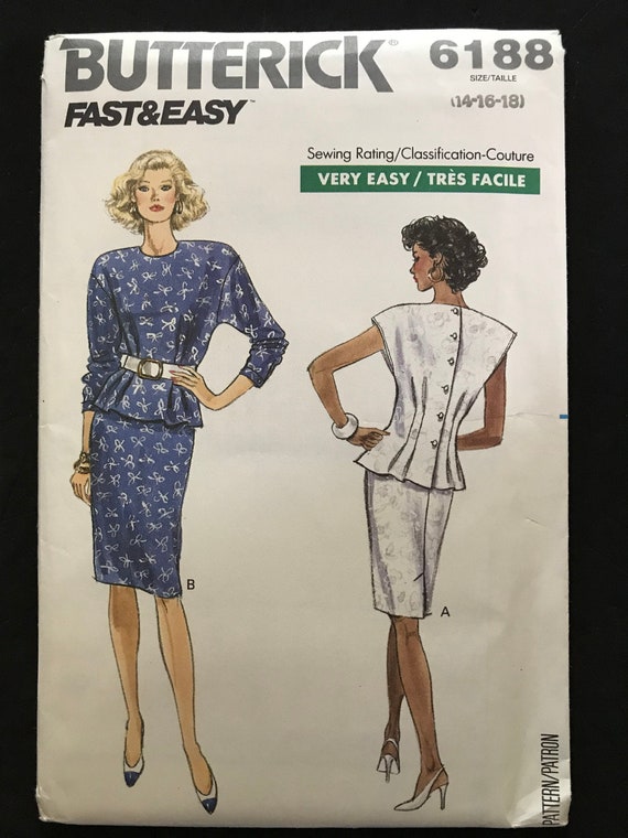 Butterick 6188 Pattern UNCUT 1980s Very Easy Fast Back Button - Etsy