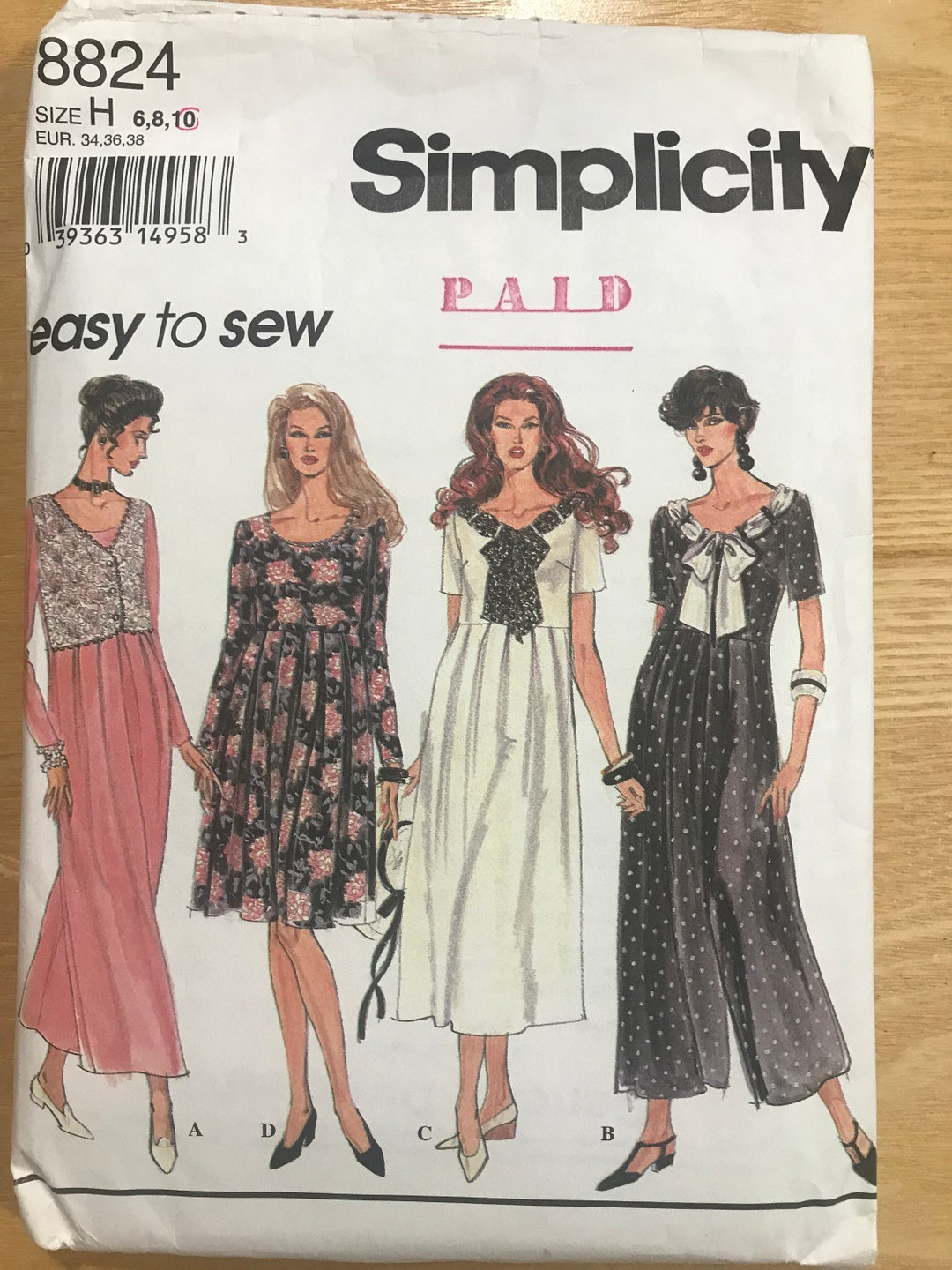 Simplicity 8824 Pattern CUT Complete 1990s Vintage Easy Scoop V Neck ...