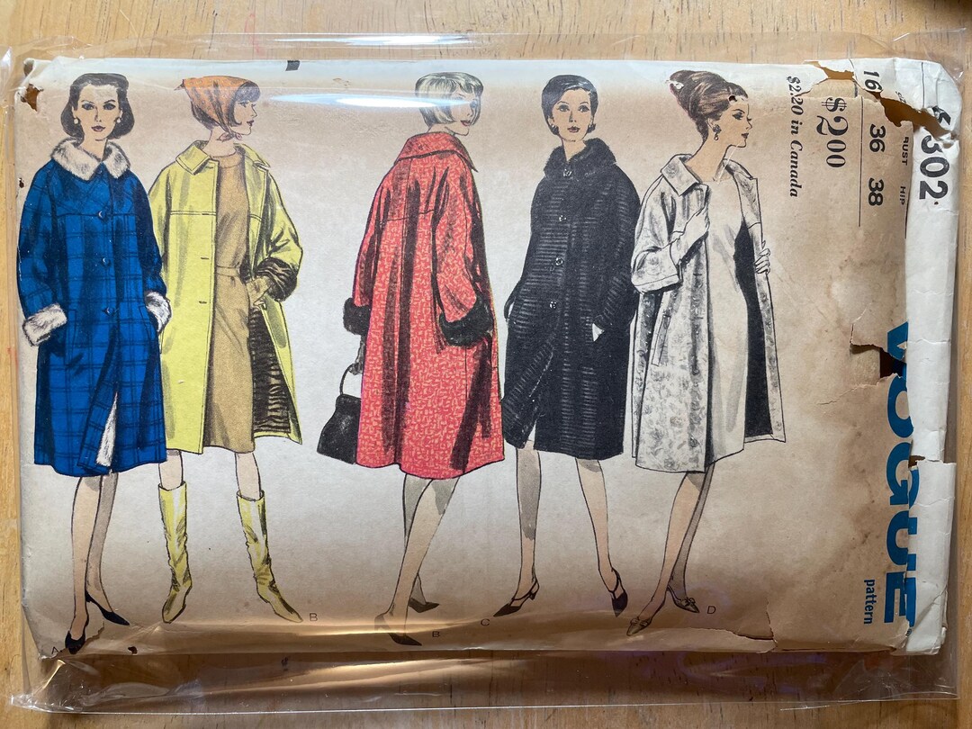 Vogue 6302 Pattern UNCUT Vintage 1960s Slightly A-shaped Coat Long ...