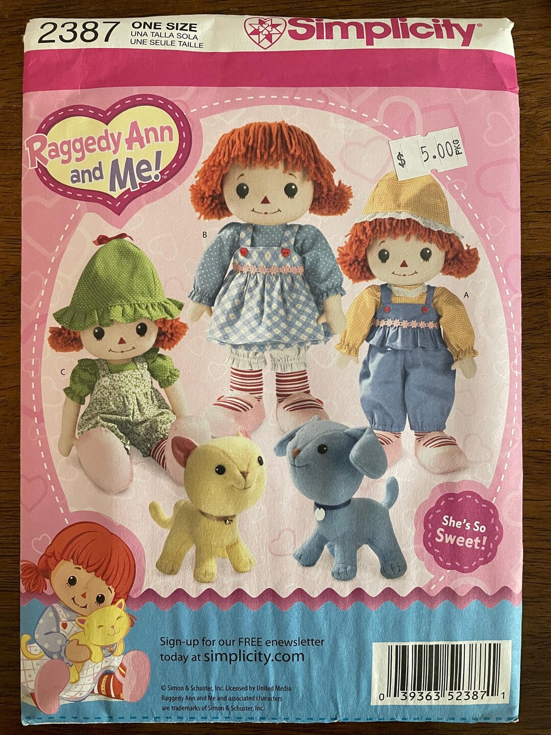 Simplicity 2387 Pattern UNCUT See Description 16" Tall Raggedy Ann and ...