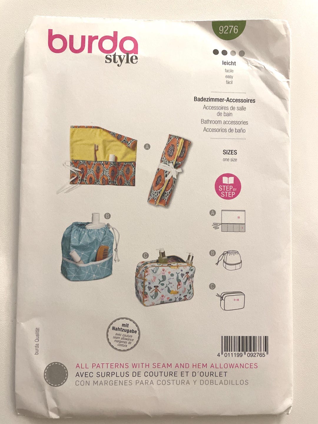 Burda 9276 Pattern UNCUT Utensil Holders Travel on the Go Roll up Pouch ...